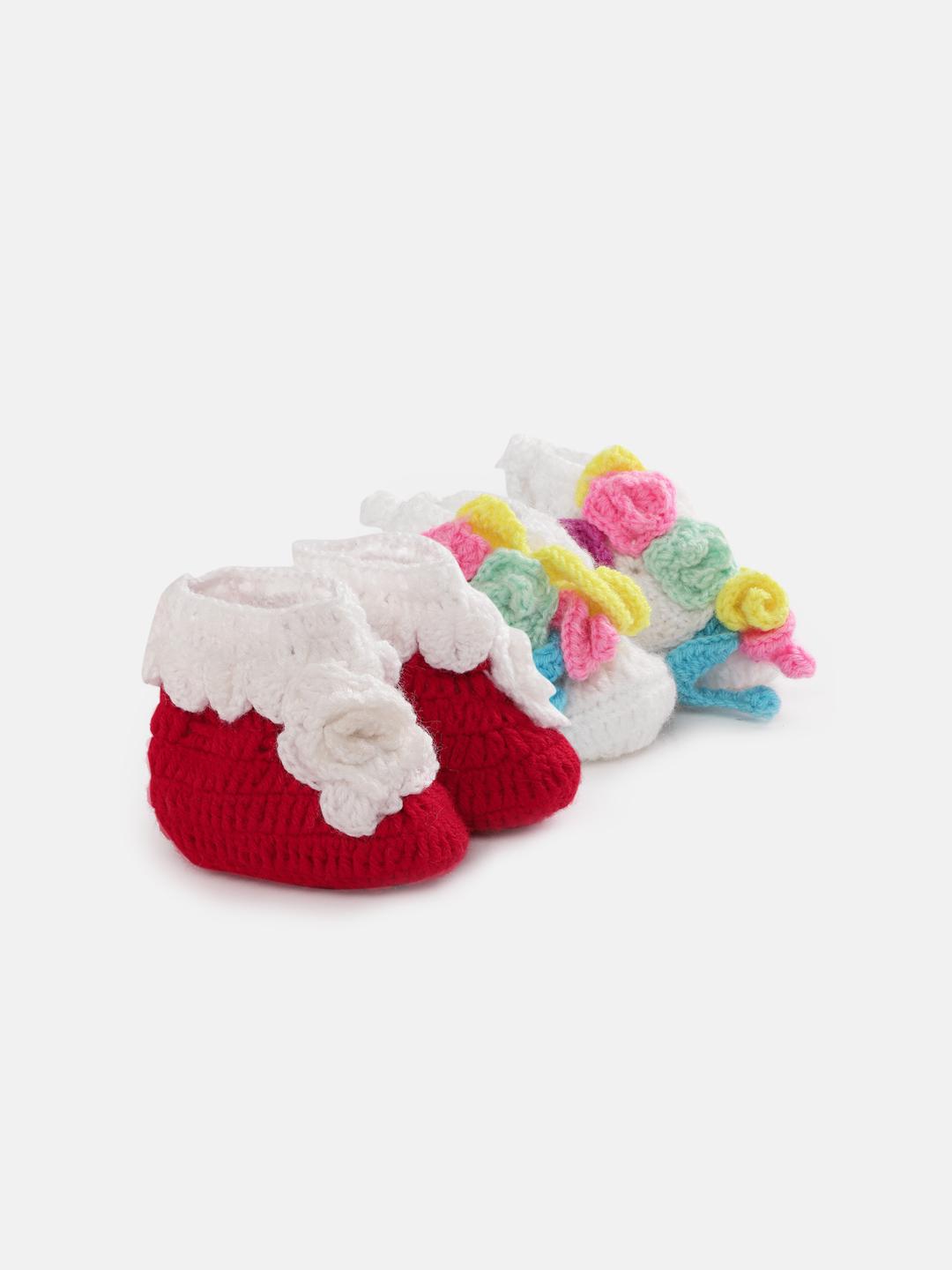 Buy CHUTPUT Kids Set Of 2 Red & White Crochet Booties - Booties for ...