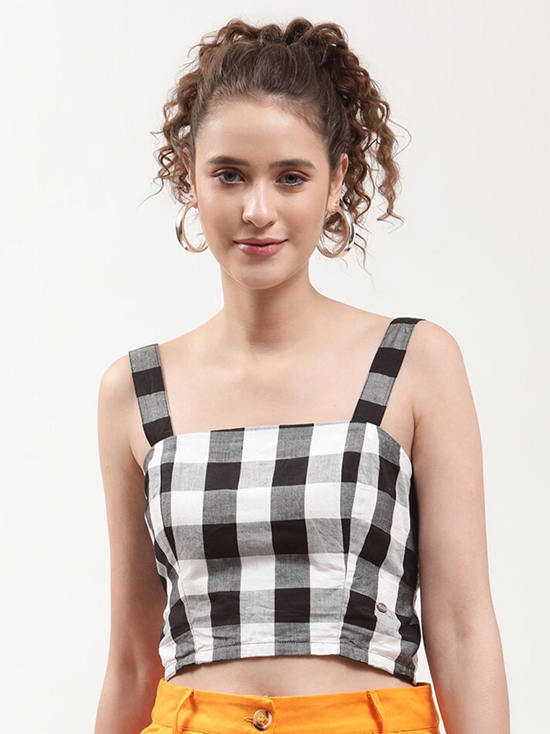 Buy ELLE Black & White Checked Smocked Crop Top - Tops for Women ...