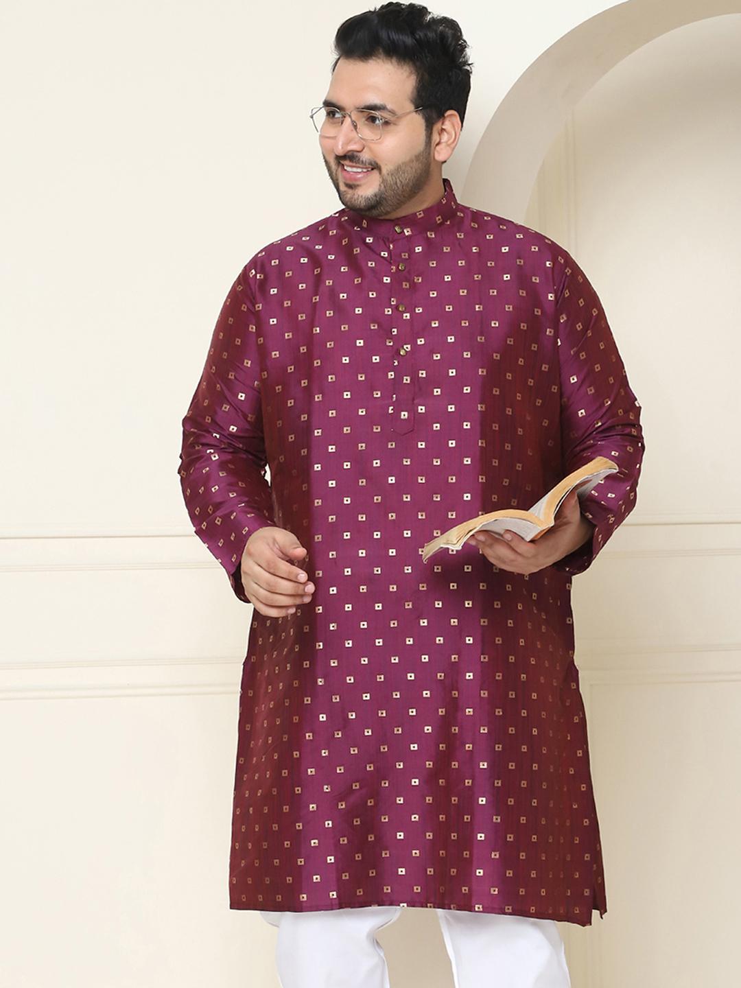 Buy SOJANYA PLUS Men Plus Size Burgundy & Golden Geometric Jacquard ...