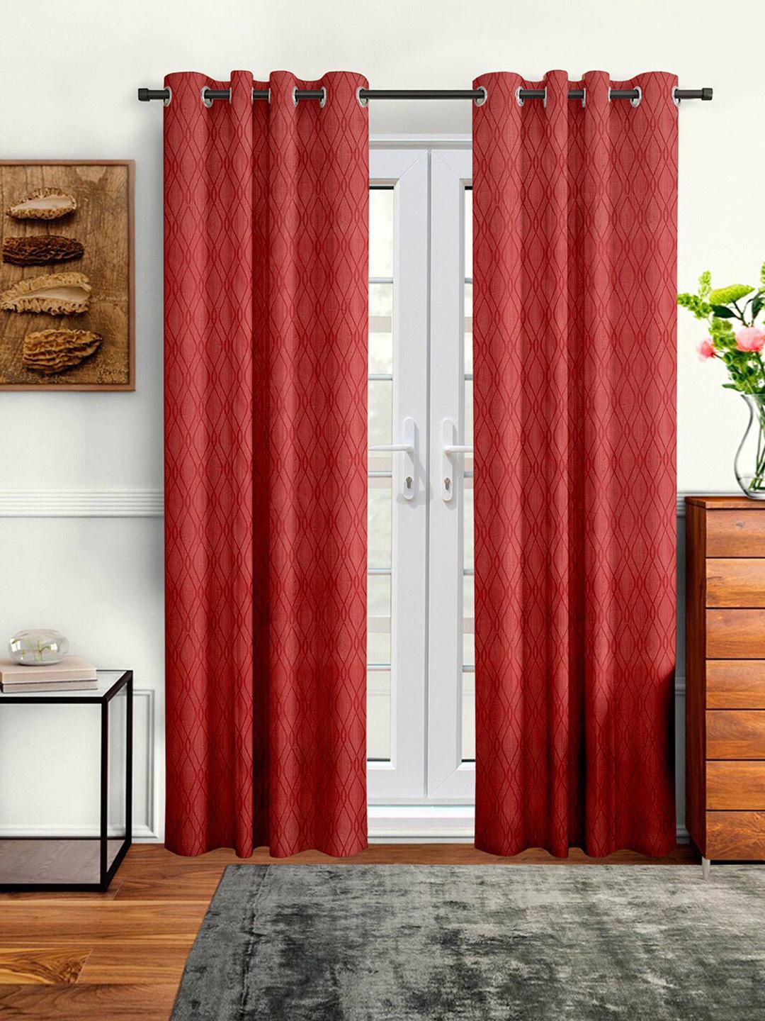 Buy Cortina Red Set Of 2 Embossed Abstract Print Door Curtains ...
