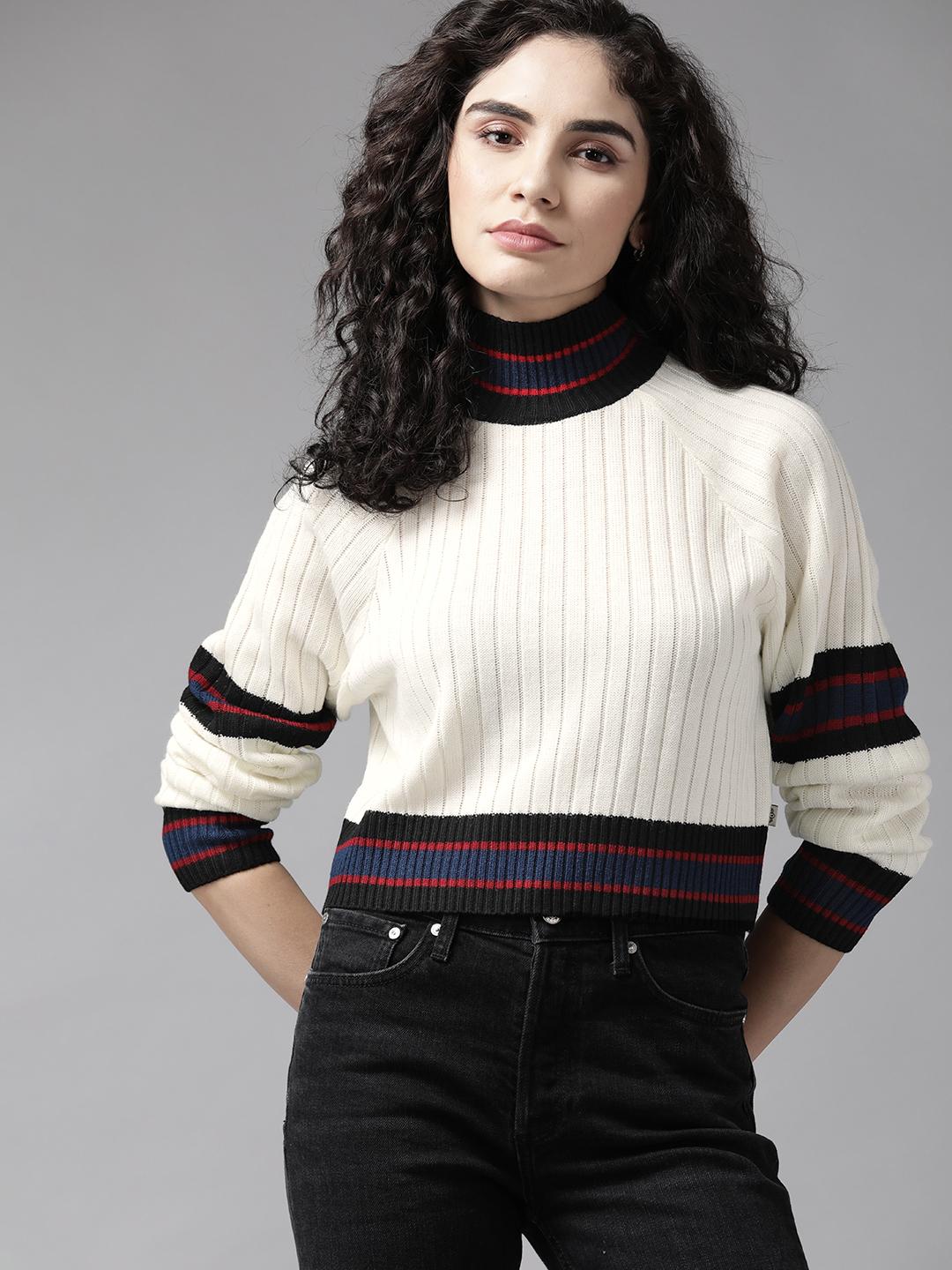 Buy The Roadster Lifestyle Co. Women Off White Ribbed Acrylic Sweater ...