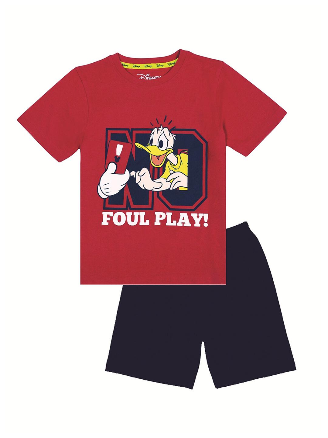 Buy KINSEY Boys Red & Navy Blue Donald Duck Printed T Shirt With Shorts ...