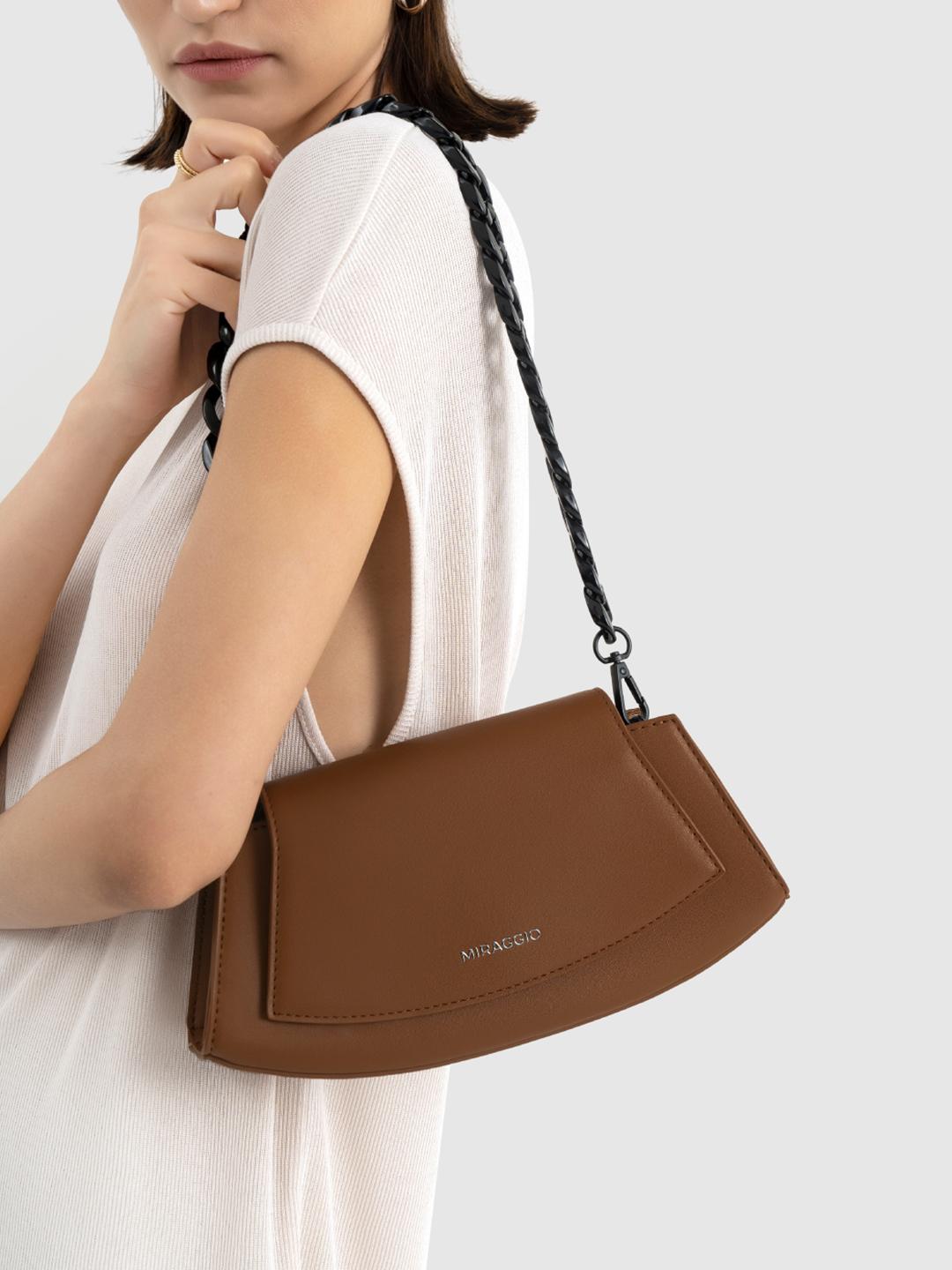 Buy MIRAGGIO Helene Brown Shoulder Bag With Adjustable & Detachable ...
