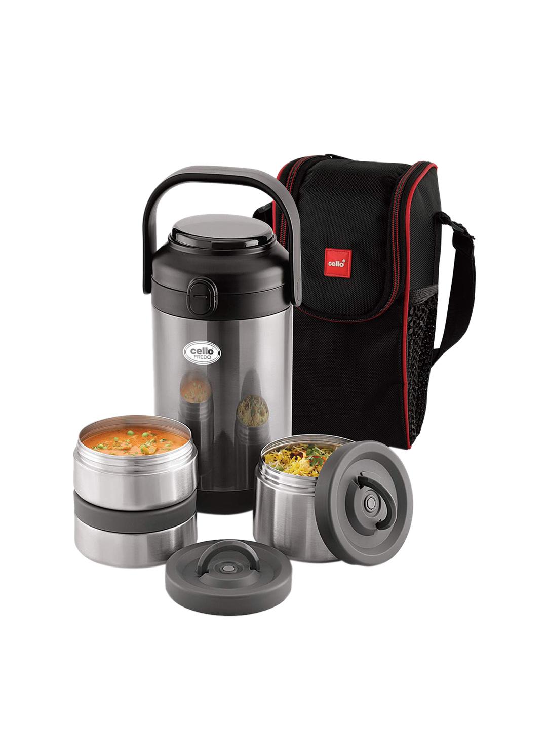 Buy Cello Silver Toned Solid Fredo Stainless Steel Double Walled Lunch ...