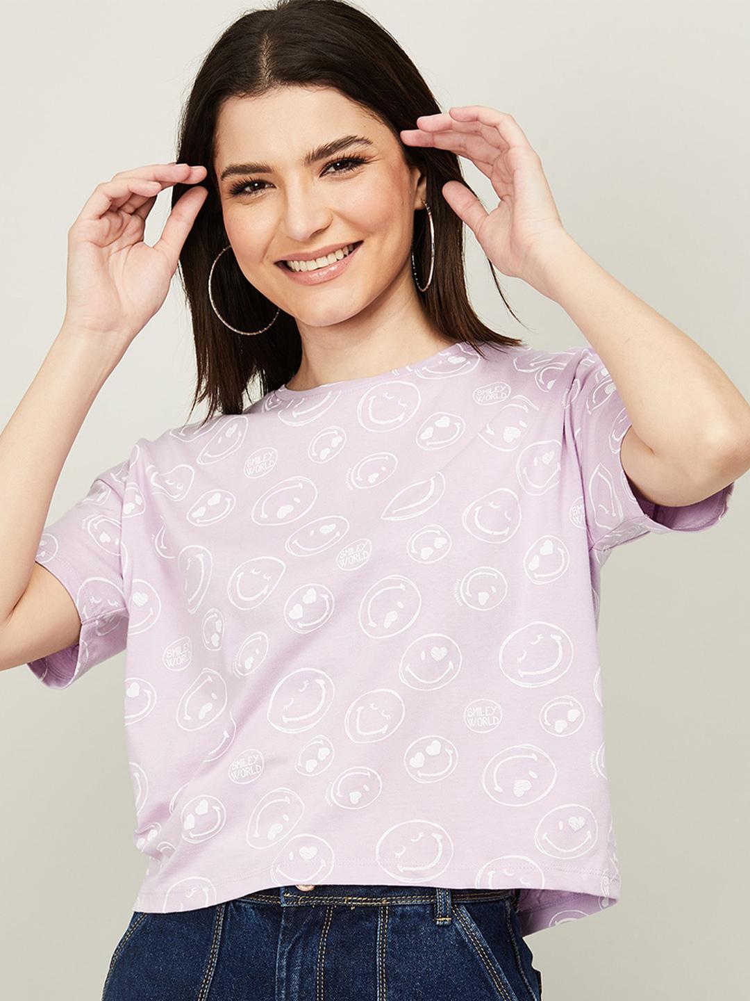 Buy SmileyWorld Purple Print Extended Sleeves Boxy Top - Tops for Women ...
