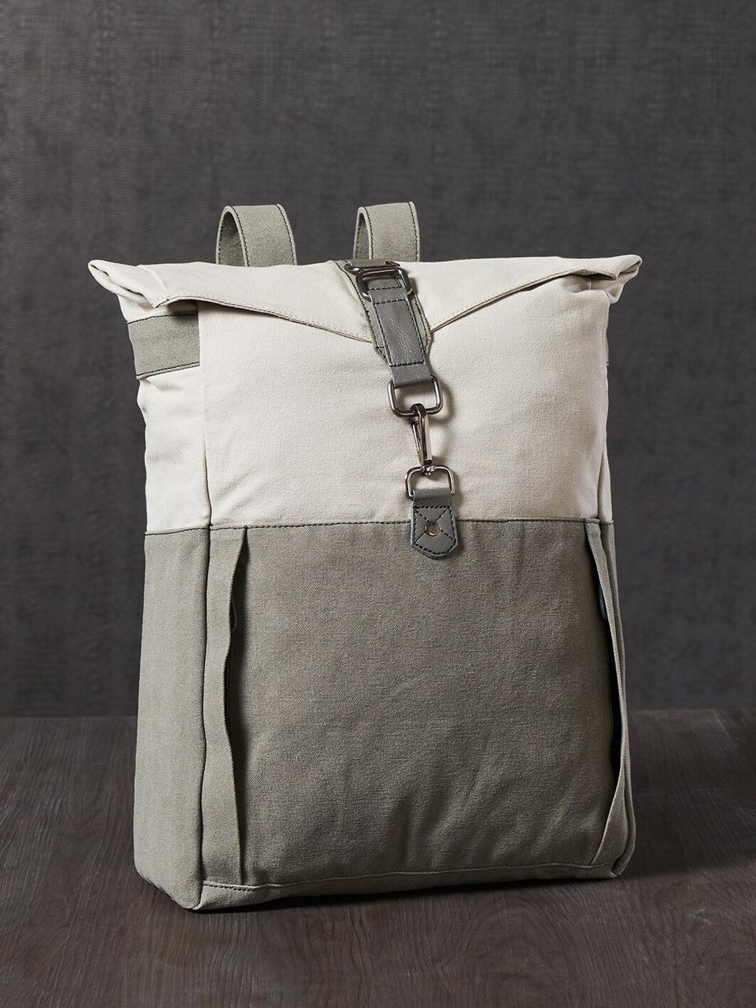 Buy Mona B Unisex Grey & White Solid Canvas Backpack - Backpacks for ...