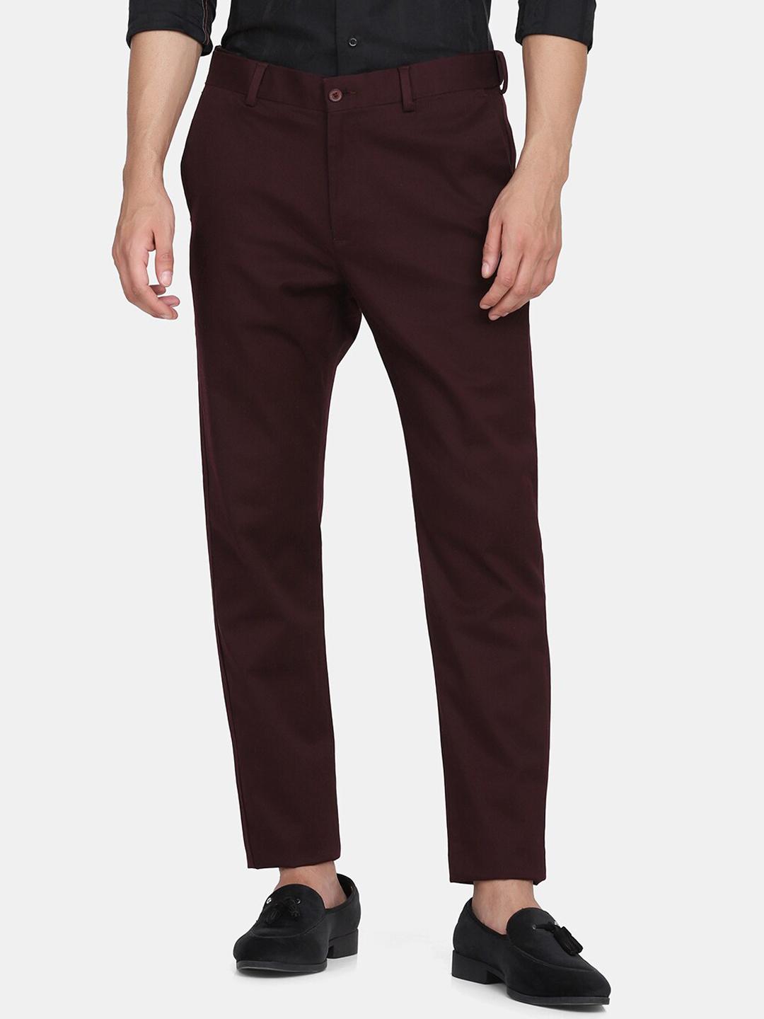 Buy Blackberrys Men Maroon Regular Fit Cotton Trousers - Trousers for ...