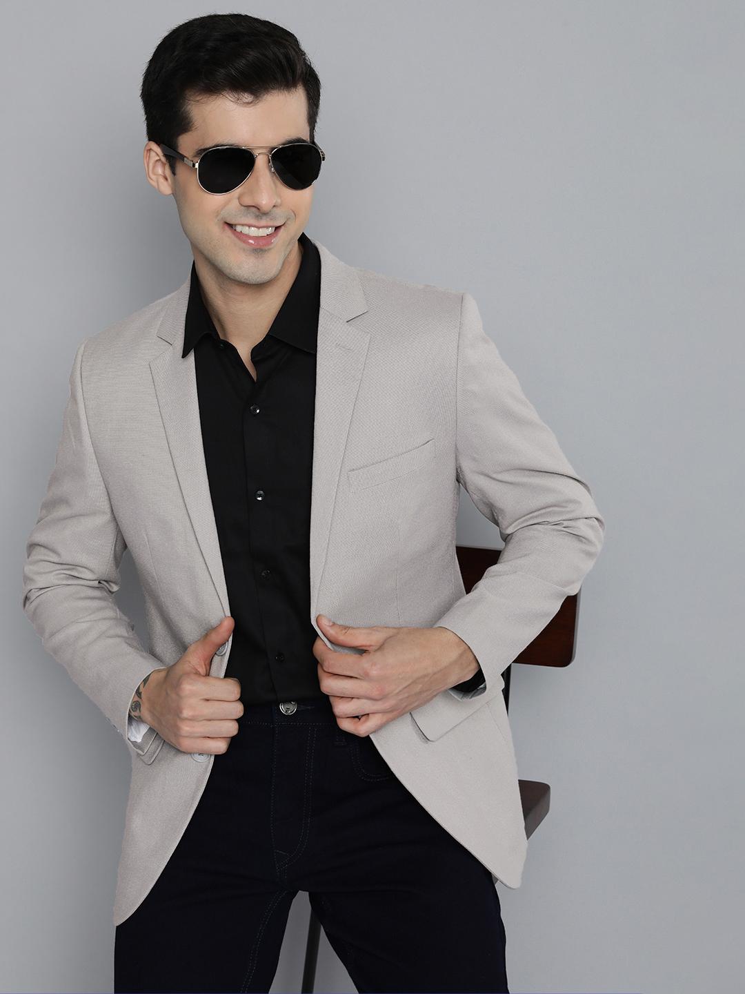 Buy HERE&NOW Men Grey Textured Regular Fit Smart Casual Blazer ...