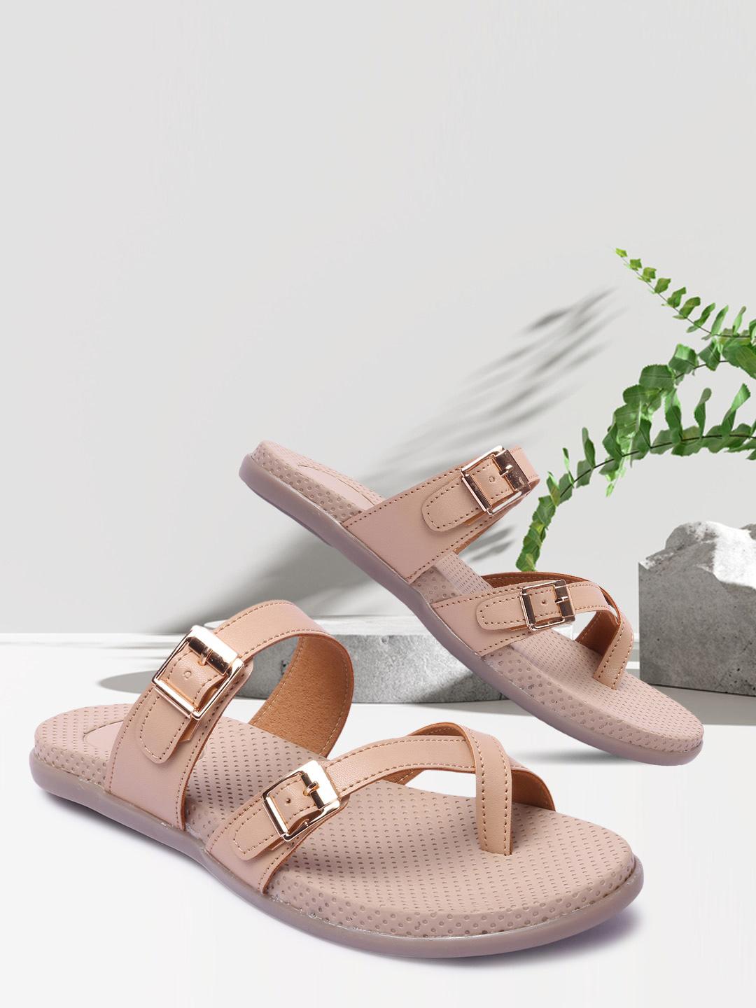 Buy TWIN TOES Women Peach Coloured Open Toe Flats - Flats for Women ...