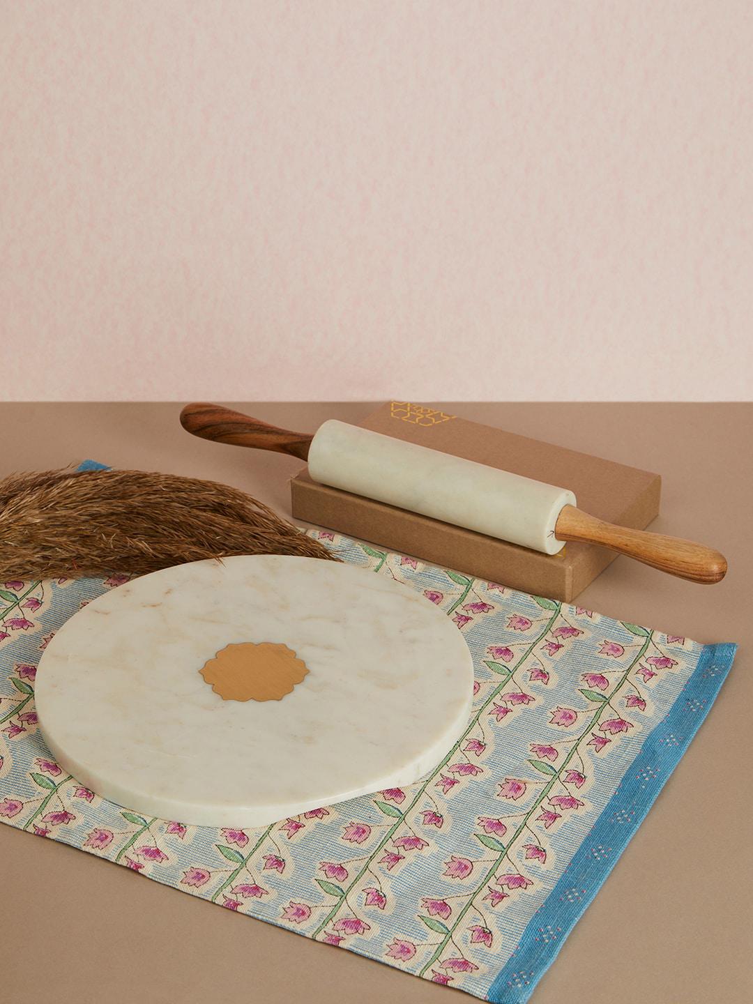 Buy Fabindia White Rasoi Marble Chakla Belan With Stand - Rolling Pin ...