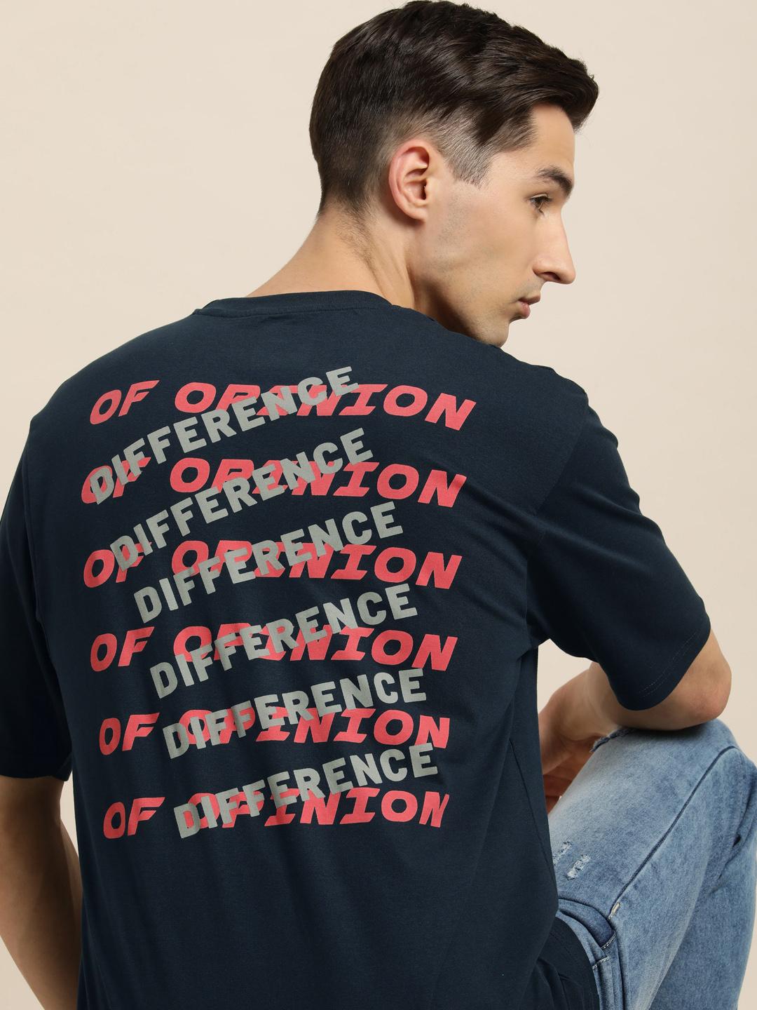 Buy Difference Of Opinion Men Navy Blue & Grey Back Typography Print ...