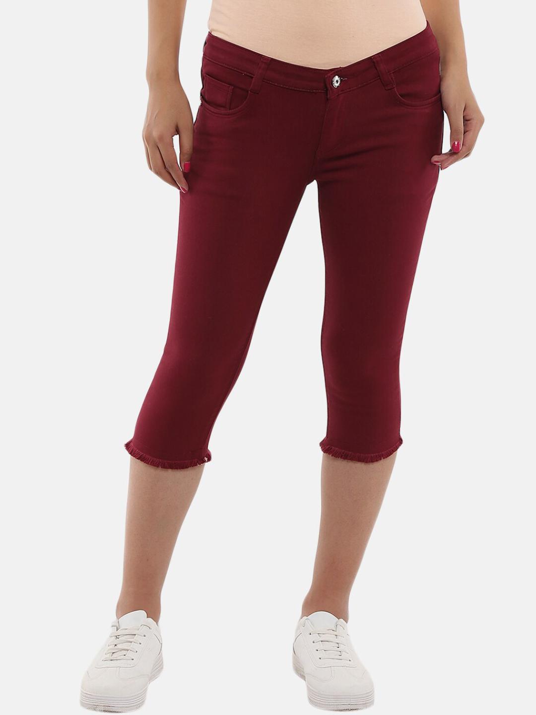 Buy V Mart Women Maroon Solid Capris - Capris for Women 18446462 | Myntra