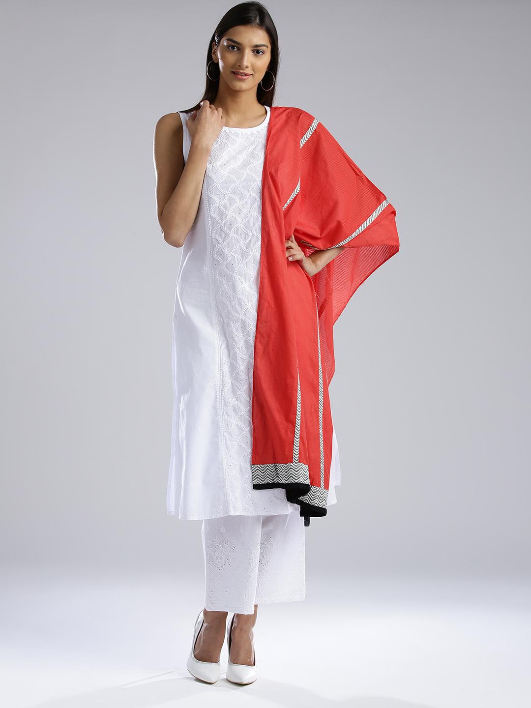 Buy W Coral Red Striped Dupatta - Dupatta for Women 1847302 | Myntra