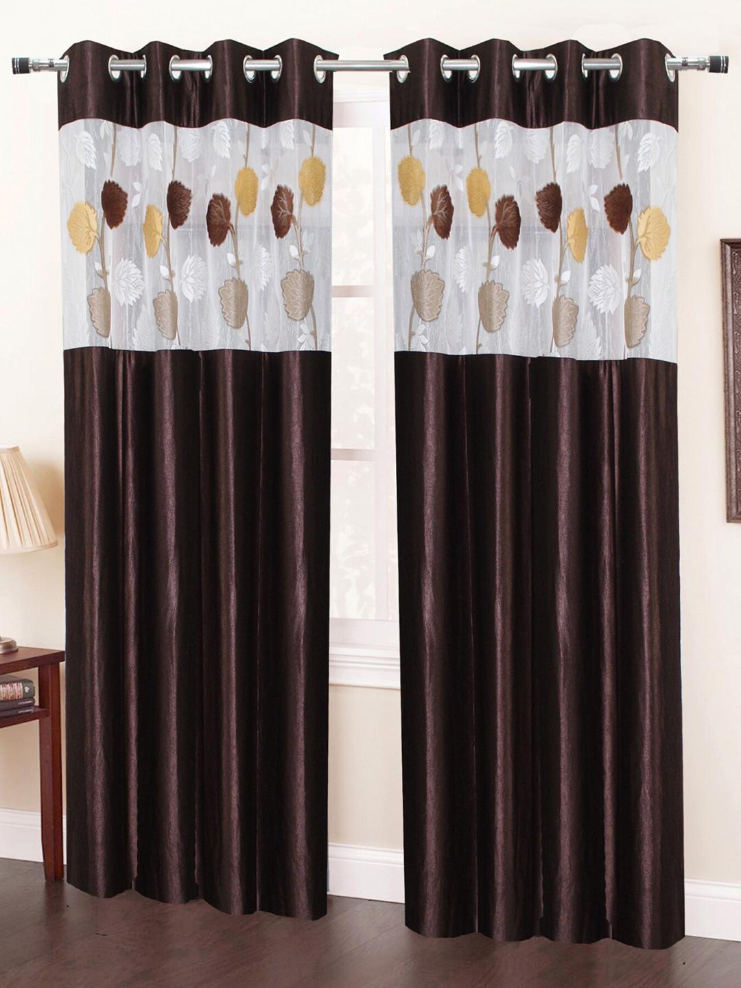 Buy Homefab India Coffee Brown & White Set Of 2 Sheer Window Curtain ...