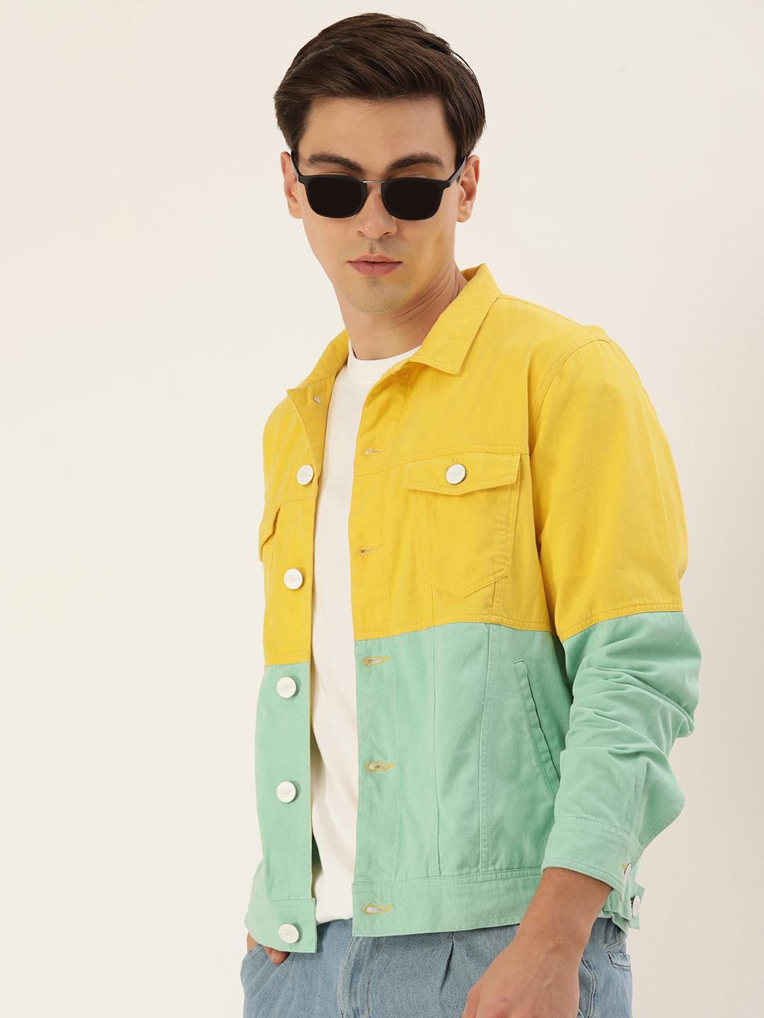 Buy Bene Kleed Men Yellow & Green Colourblocked Antimicrobial Denim ...