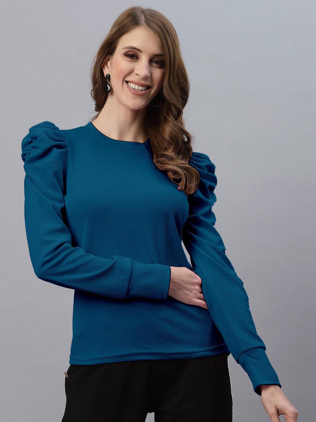 Buy Selvia Teal Bishop Sleeves Scuba Lace Top - Tops for Women 18555760 ...