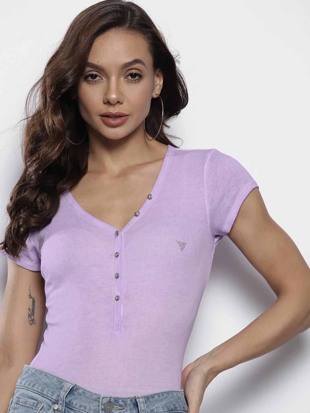 Buy GUESS Lavender Pure Cotton Ribbed Top - Tops for Women 18582806 ...