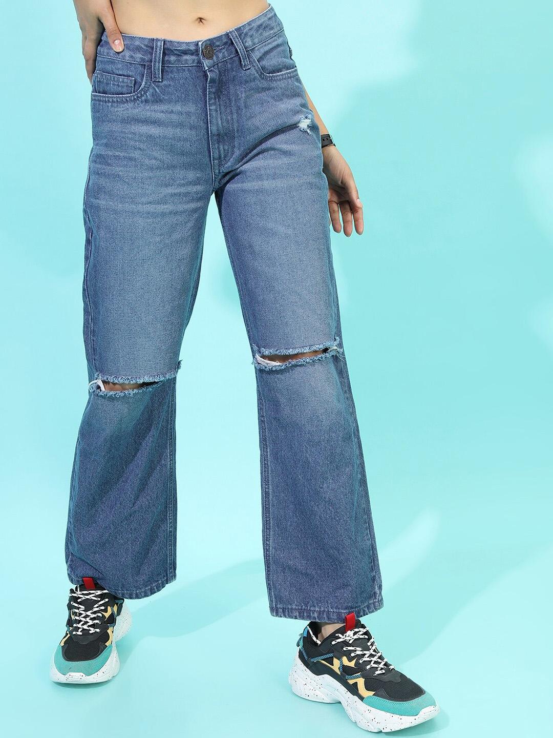 Buy Tokyo Talkies Women Blue Flared Slash Knee Light Fade Jeans - Jeans ...