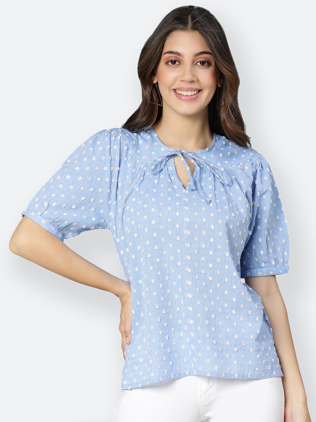 Buy Oxolloxo Blue Keyhole Neck Top - Tops for Women 18614512 | Myntra