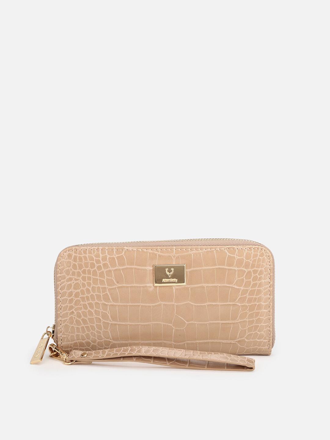 Buy Allen Solly Women Peach Coloured Textured PU Zip Around Wallet ...