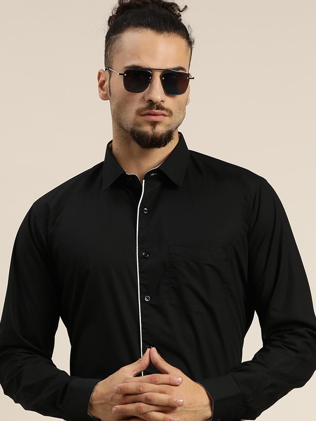 Buy Hancock Men Black & White Solid Pure Cotton Slim Fit Tuxedo Shirts ...