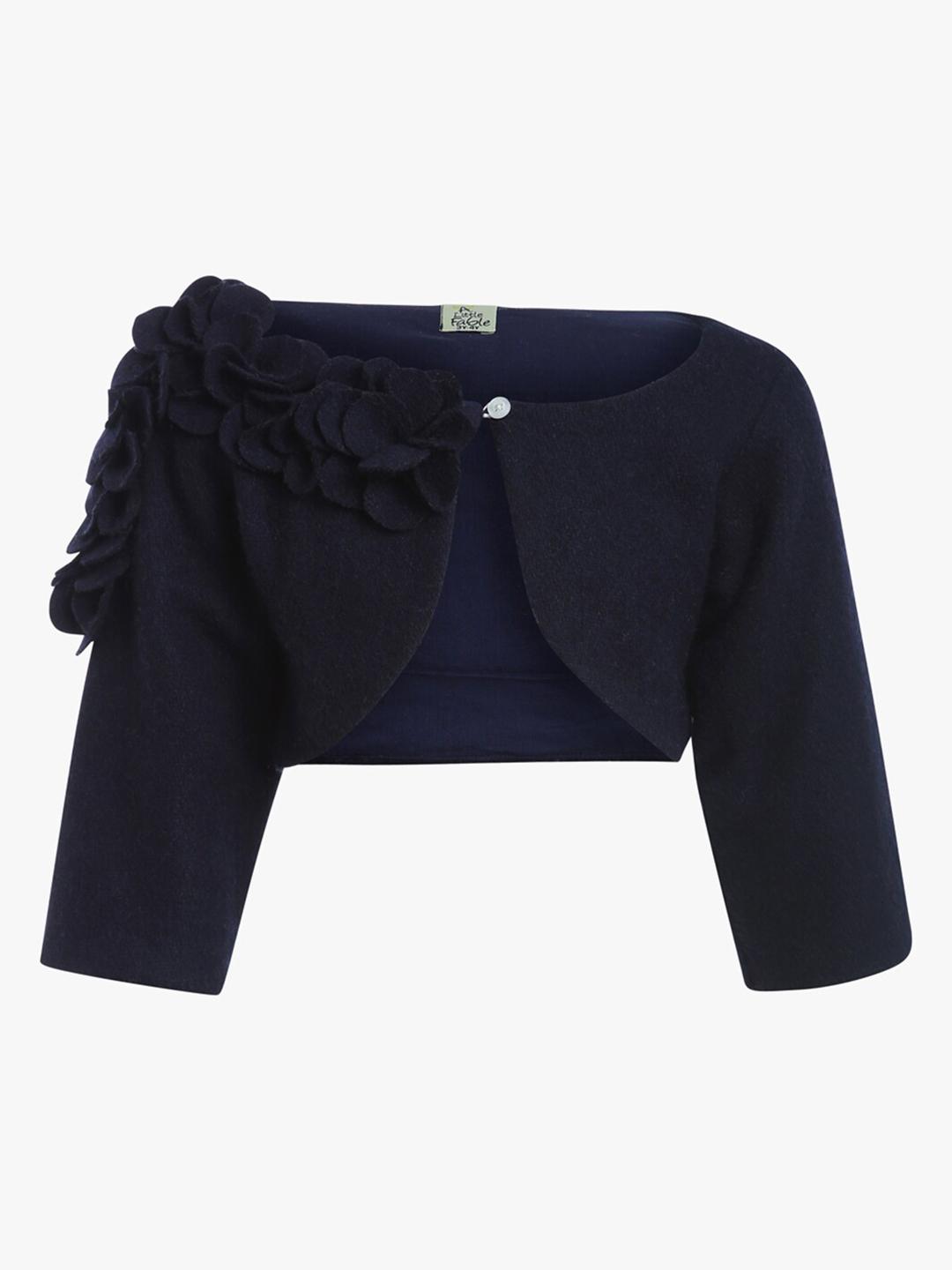 Buy A Little Fable Girls Navy Blue Embroidered Crop Shrug - Shrug for ...