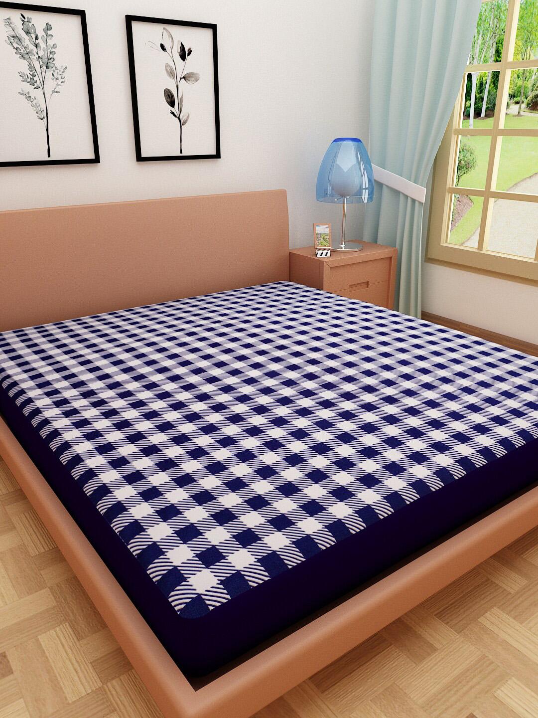 Buy DREAM CARE Navy Blue & White Checked Terry Single Bed Mattress ...