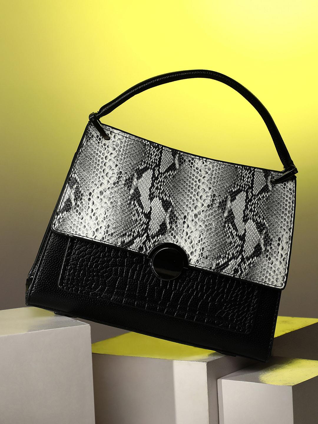 Buy HAUTE SAUCE Women Black Textured PU Oversized Bucket Handbag ...