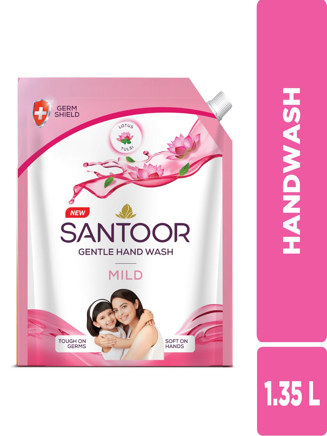 Buy Santoor Mild Lotus & Tulsi Germ Shield Gentle Hand Wash 1.35 L ...