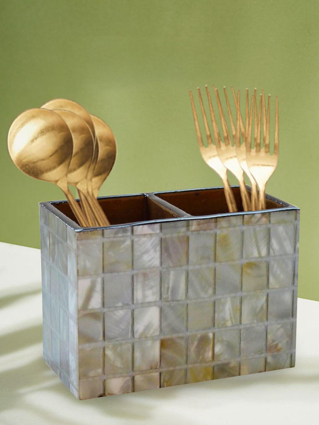 Buy Tranquil Square Silver Toned Textured Wooden Cutlery Stand ...