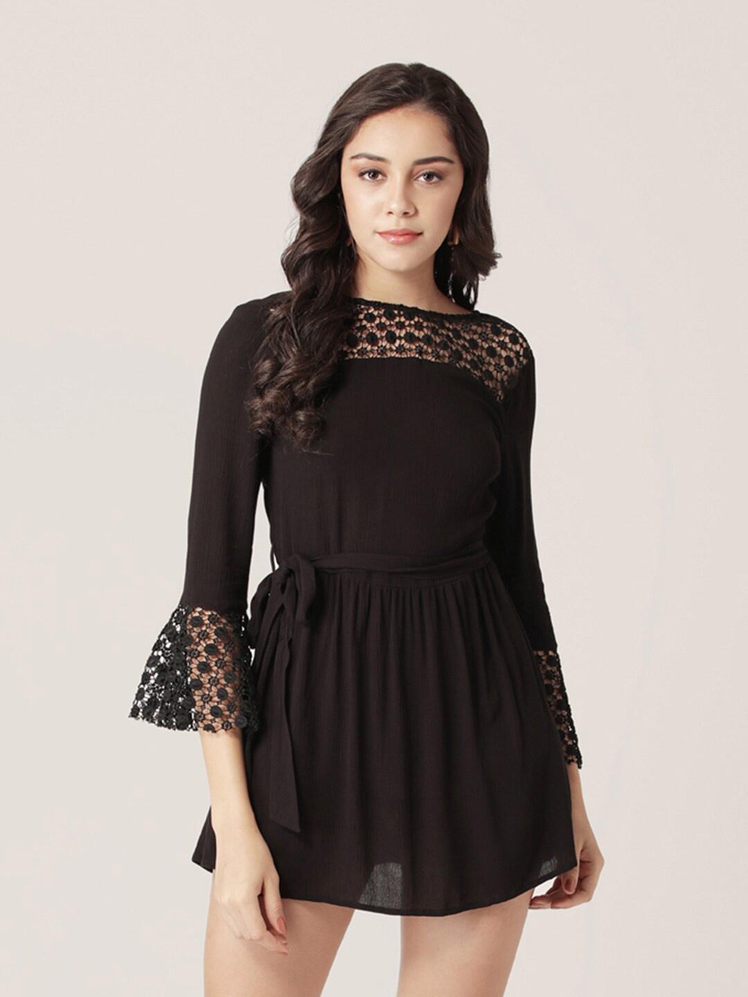 Buy DressBerry Women Black Solid Round Neck Mini Dress - Dresses for ...