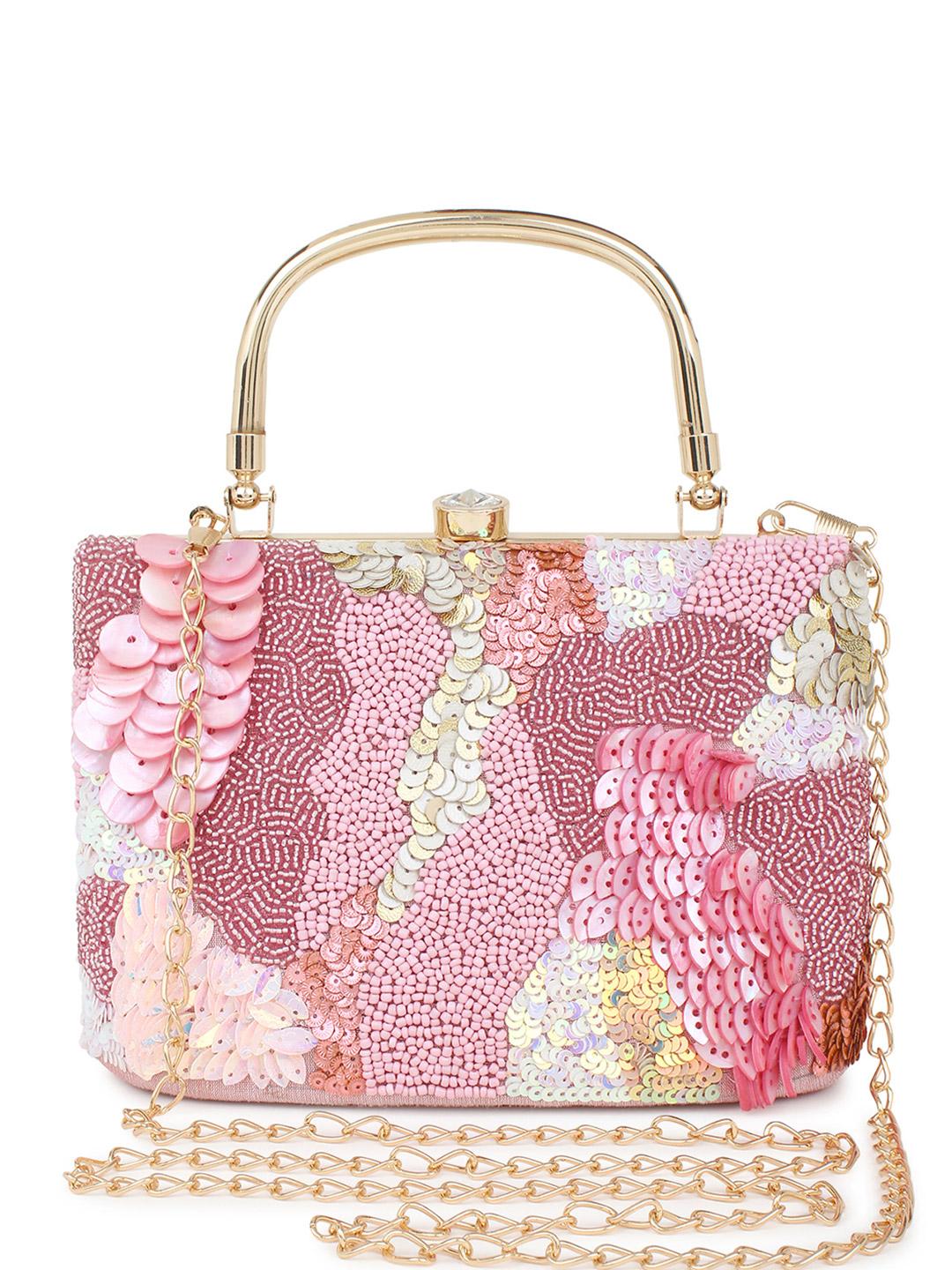 Buy Spice Art Pink & Gold Toned Embellished Box Clutch - Clutches for ...