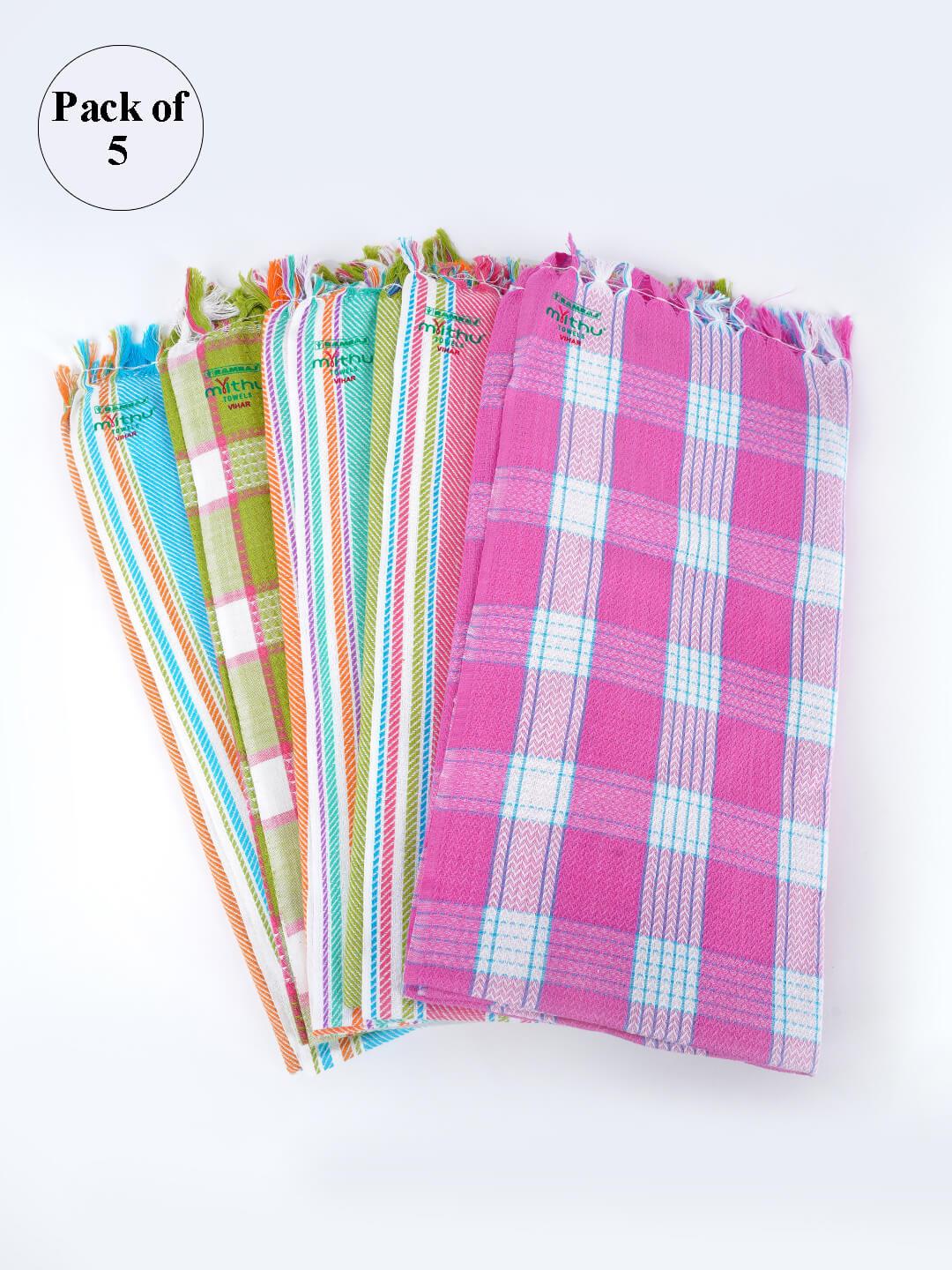 Buy Ramraj Pack Of 5 Cotton Printed Multicolor 150 GSM Bath Towels ...