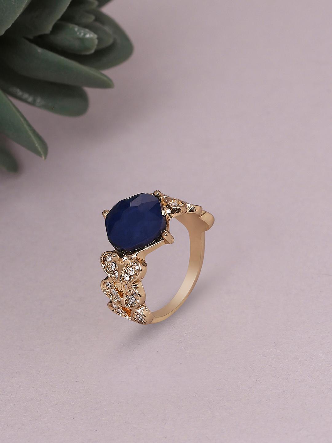 Buy Lilly & Sparkle Gold Plated Blue Stone Studded Ring - Ring for ...