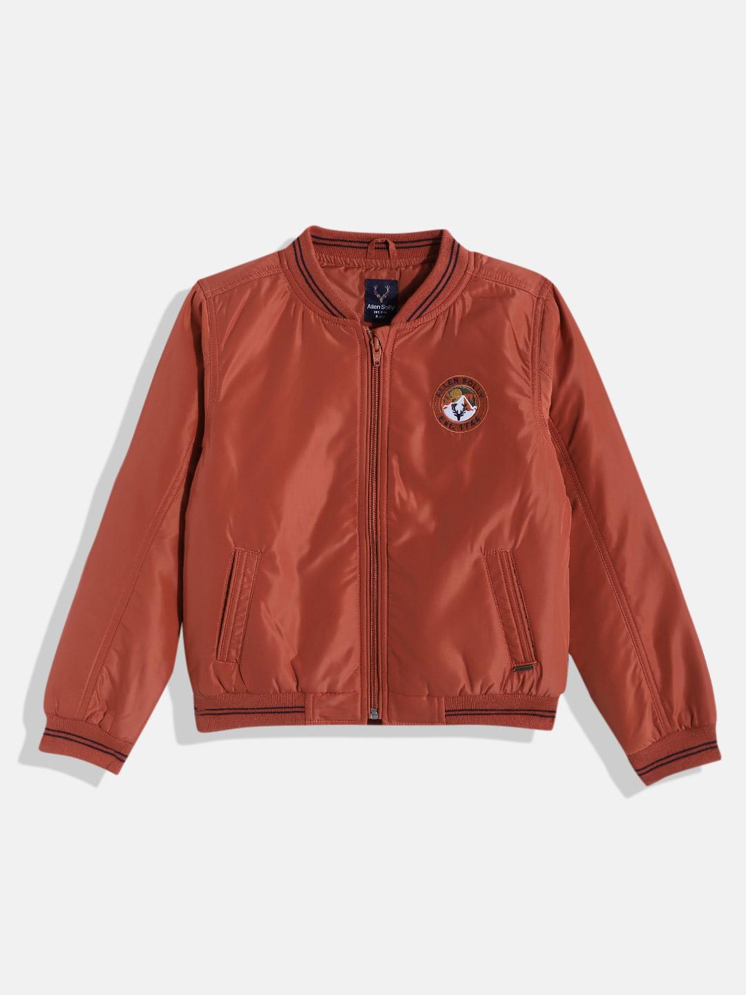 Buy Allen Solly Junior Boys Rust Brown Stand Collar Bomber Jacket ...