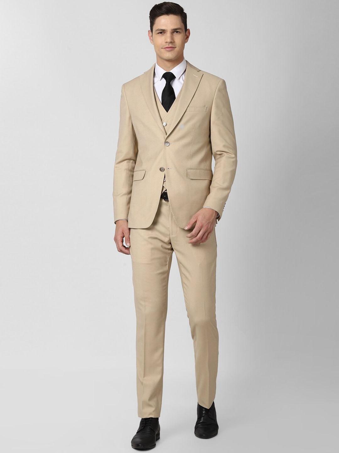 Buy Peter England Elite Men Khaki Solid Single Breasted Slim Fit 3 ...