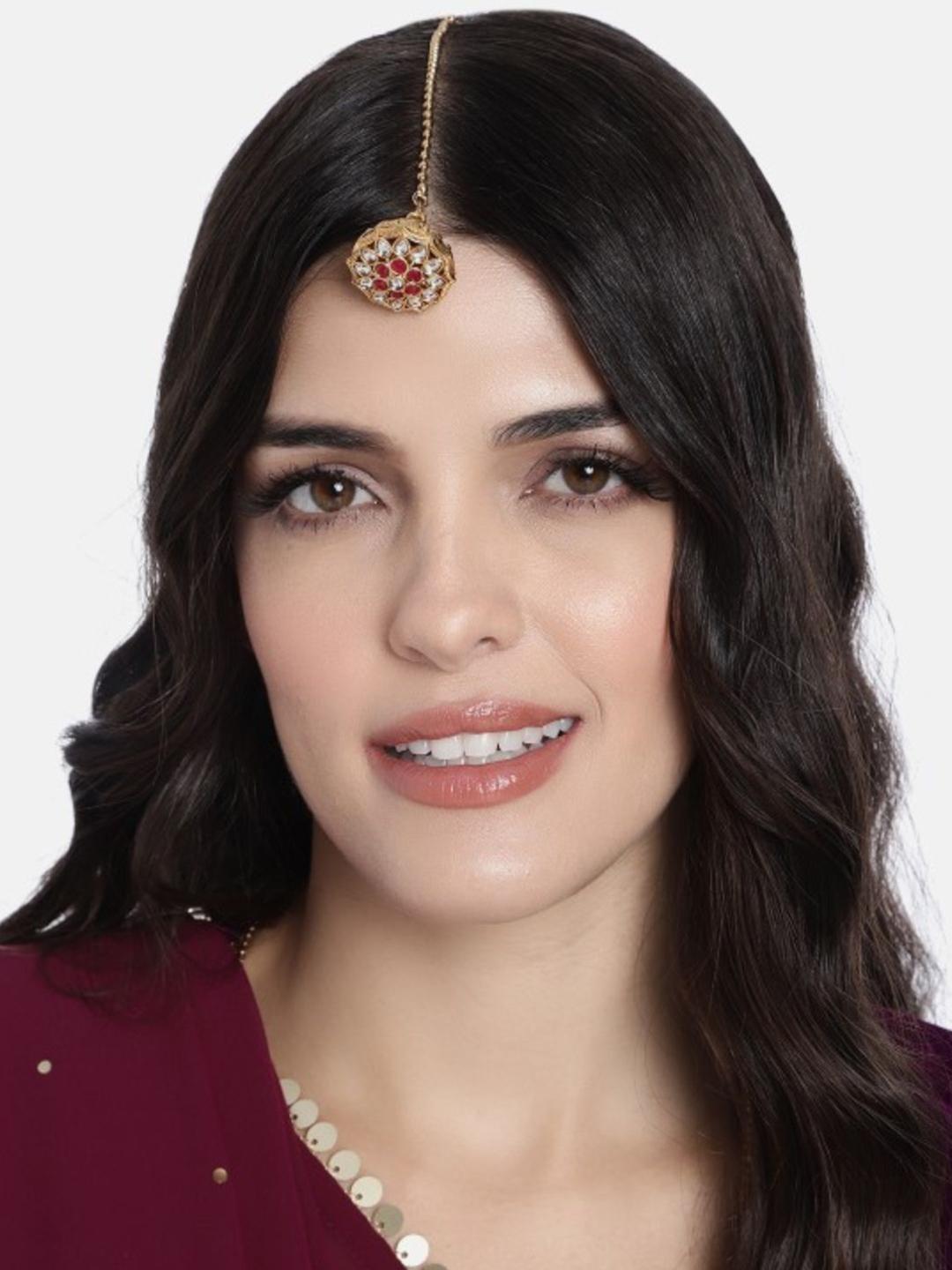 Buy I Jewels Pink Gold Plated Kundan Studded Maang Tika - Head ...