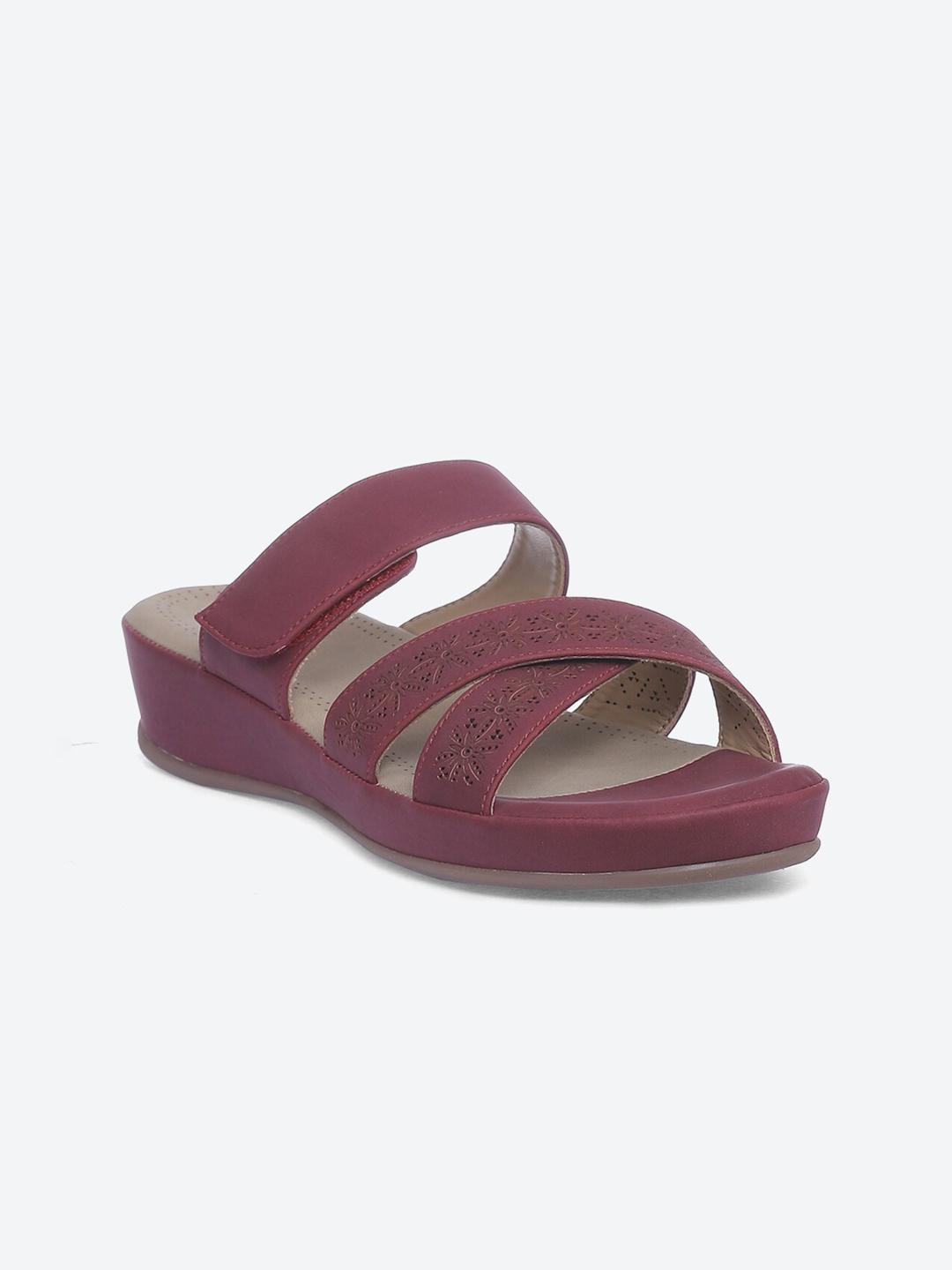 Buy Biba Women Maroon Open Toe Flats With Laser Cuts - Flats for Women ...