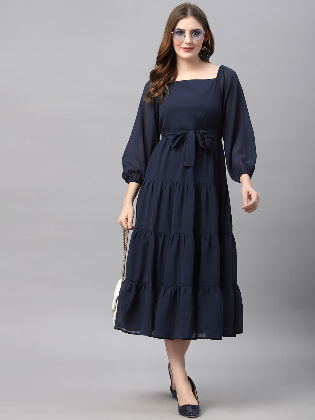 Buy Strong And Brave Navy Blue Georgette Odour Free Dress - Dresses for ...