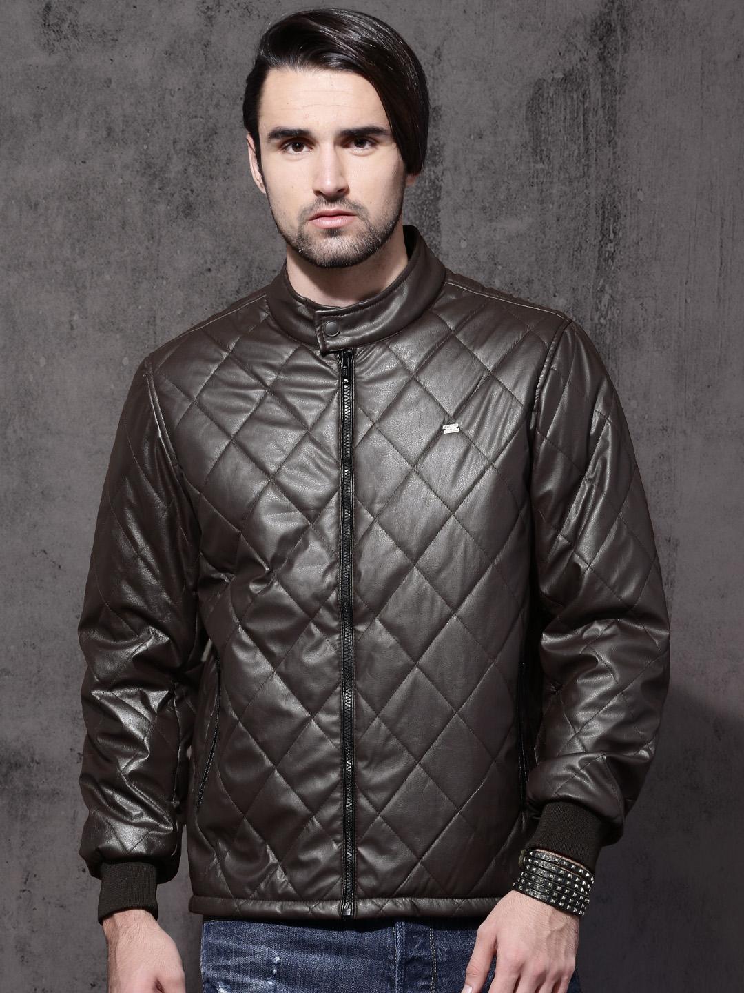 Buy Roadster Men Coffee Brown Self Design Quilted Jacket - Jackets for ...