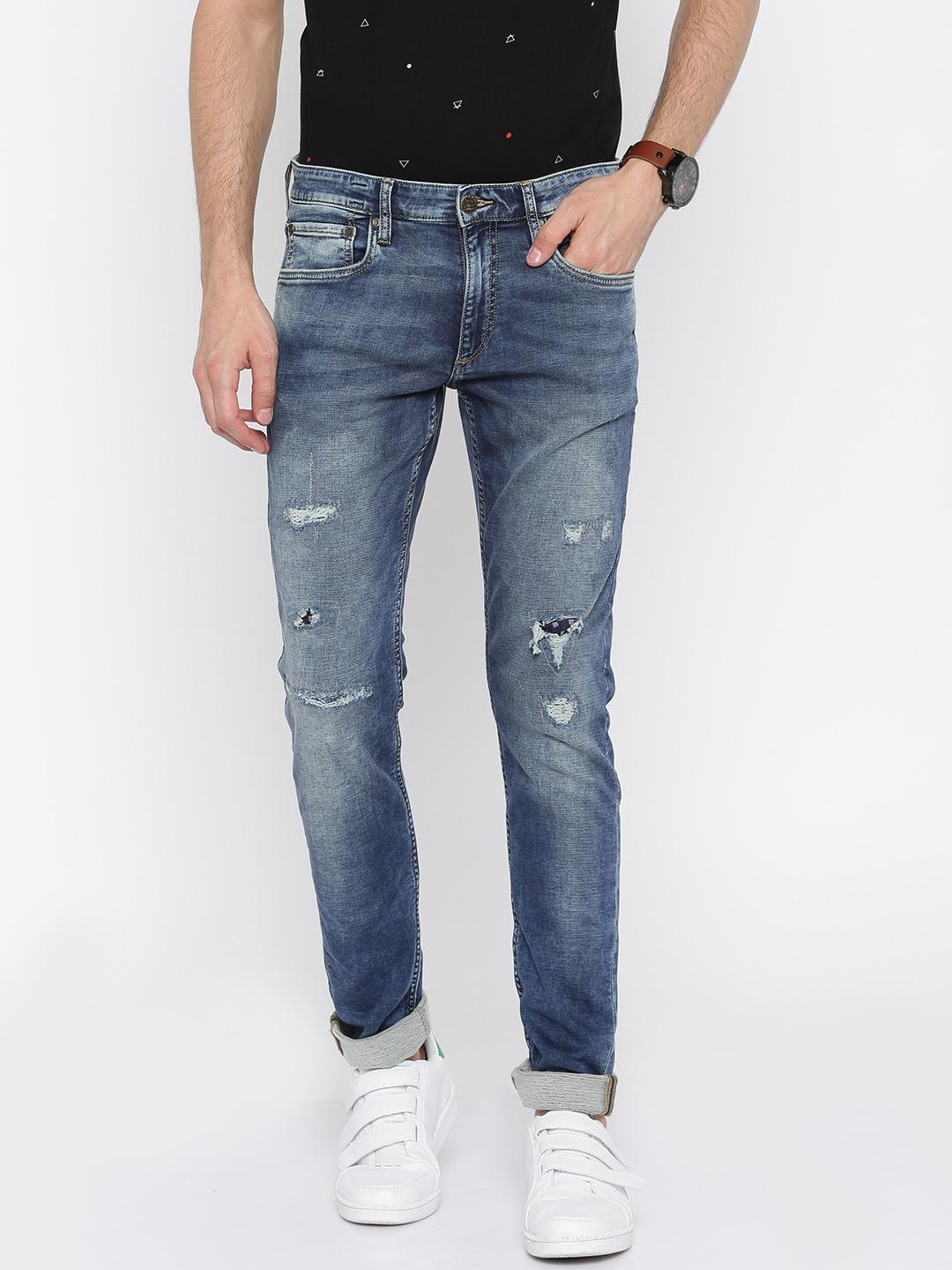 Buy Jack & Jones Men Blue Glenn Slim Fit Low Rise Mildly Distressed ...