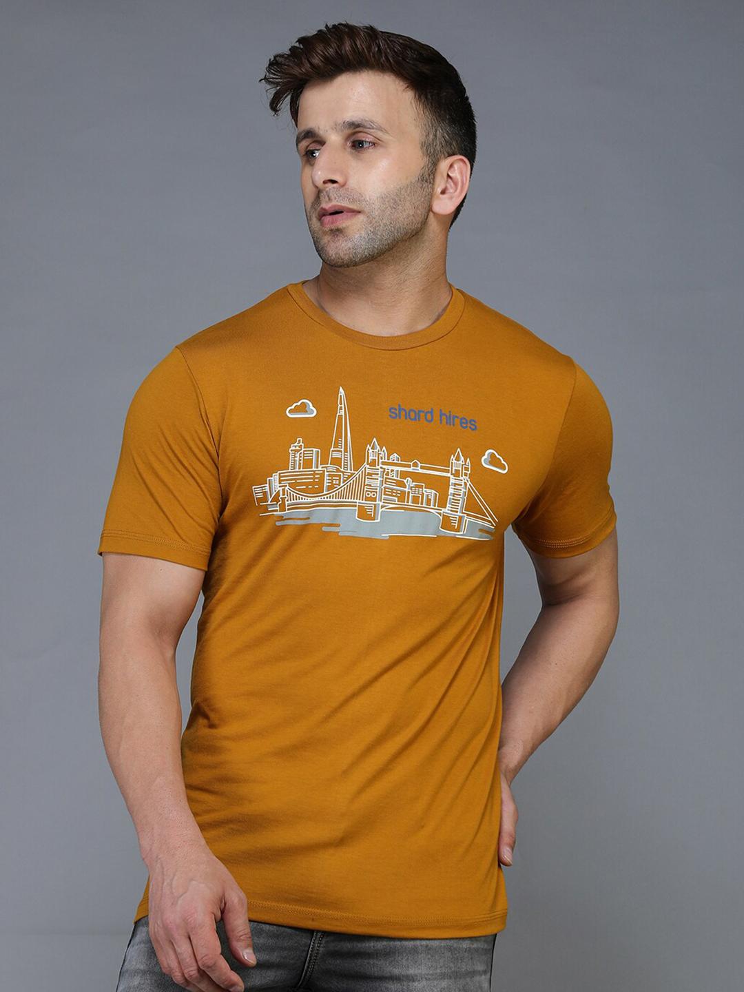 Buy TQS Men Mustard Yellow Typography Printed Applique T Shirt ...