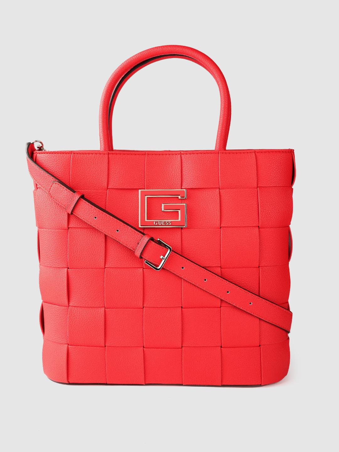 Buy GUESS Women Coral Woven Design Upper Structured Handheld Bag ...