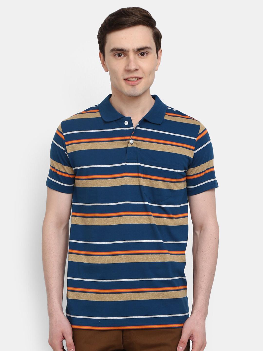 Buy V Mart Men Teal Striped Polo Collar Slim Fit T Shirt - Tshirts for ...