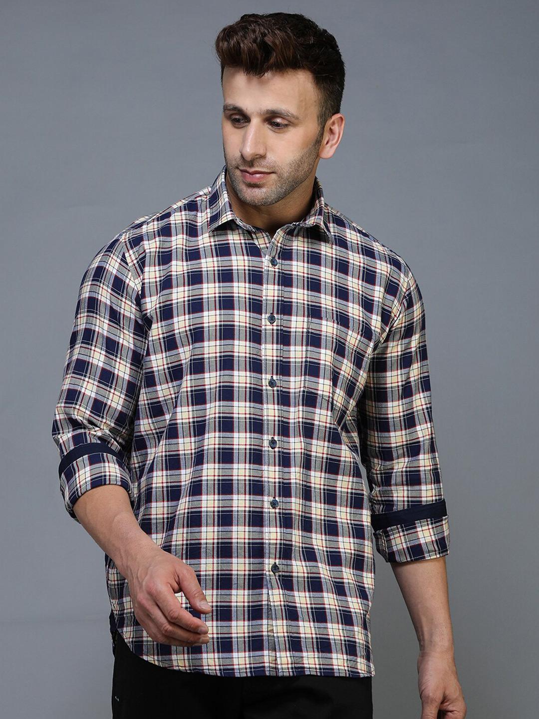 Buy TQS Men Navy Blue Standard Buffalo Checks Checked Casual Shirt ...