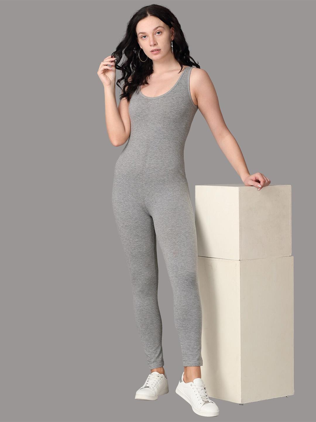 Buy Oh So Fly Grey Solid Cotton Bodycon Basic Jumpsuit - Jumpsuit for ...