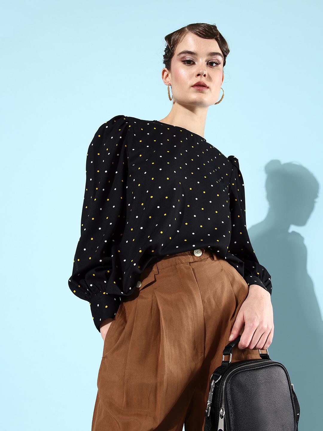 Buy Her By Invictus Jet Black Polka Dots Once Upon A Sleeve Top - Tops ...