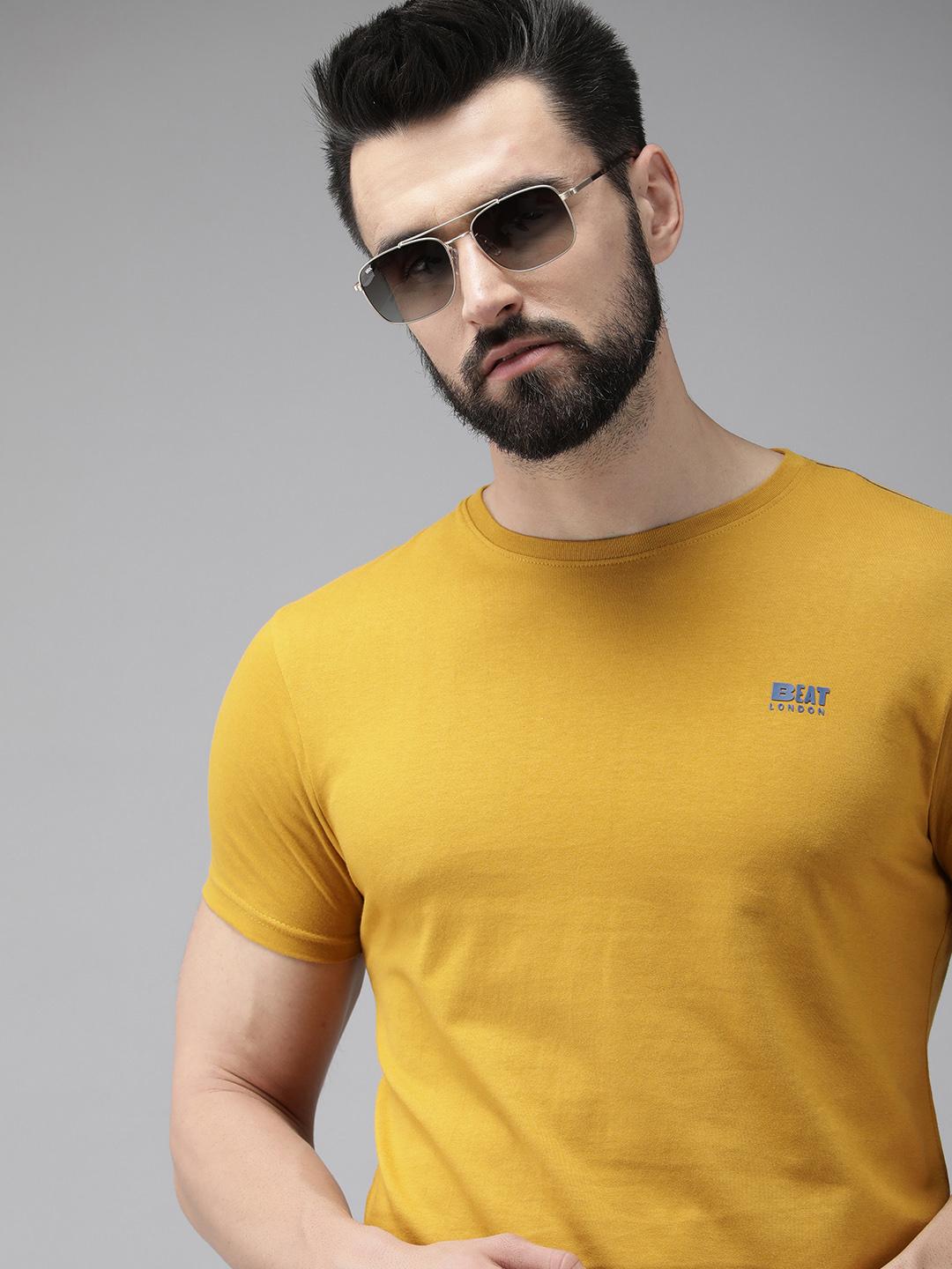 Buy BEAT LONDON By PEPE JEANS Men Yellow Brand Logo Printed Pure Cotton Slim Fit T Shirt ...