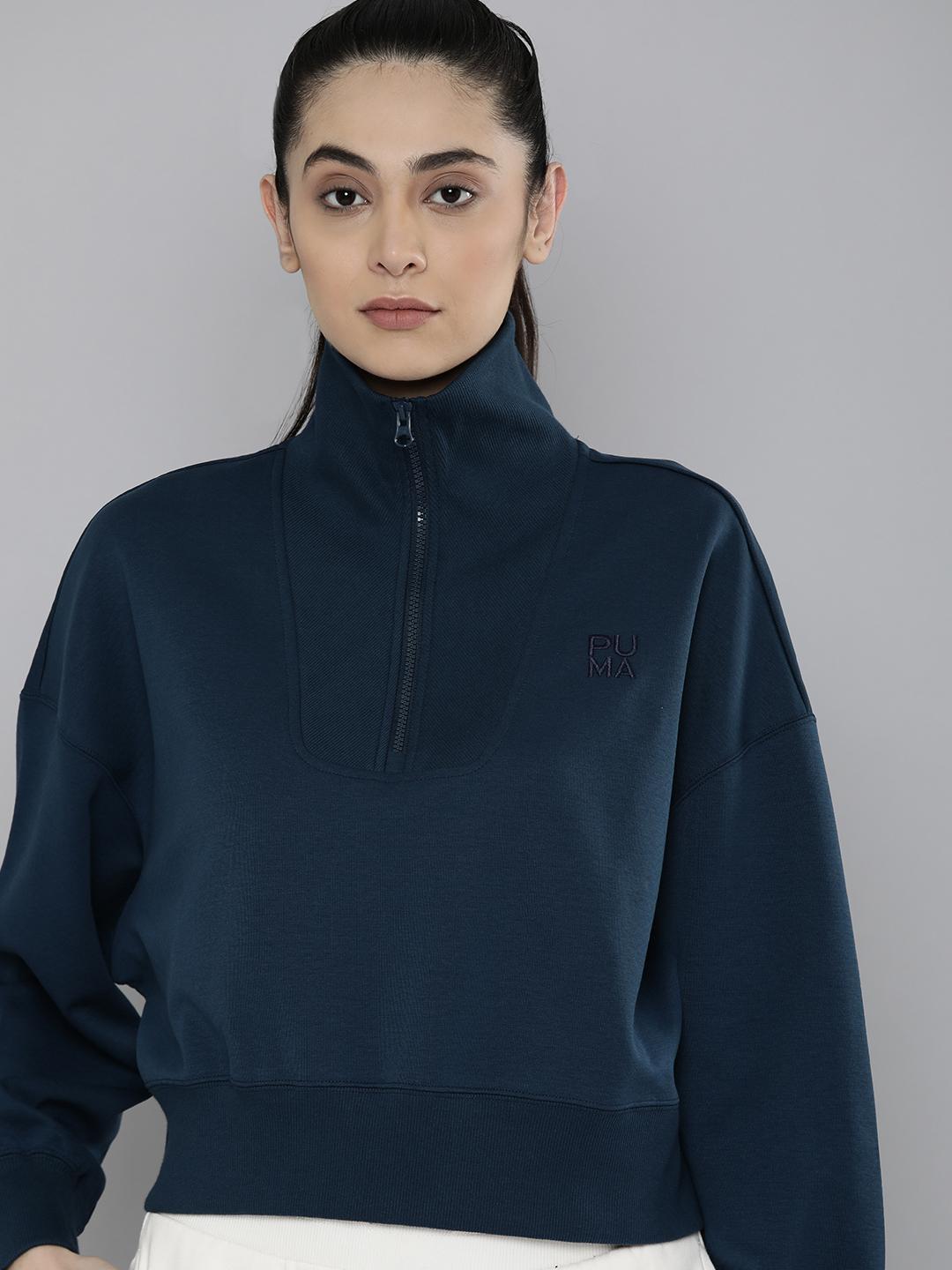 Buy Puma Women Navy Blue Solid Infuse Half Zip Oversized Sweatshirt ...
