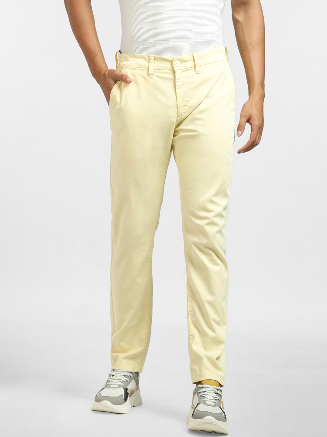 Buy Jack & Jones Men Yellow Low Rise Cotton Chinos Trousers - Trousers ...